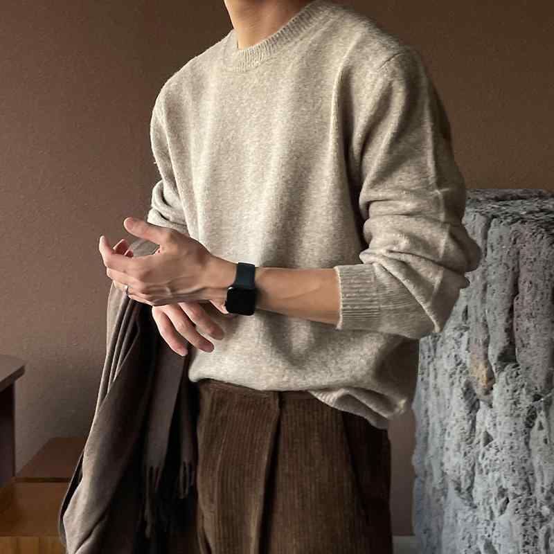 暖かい セーター メンズ 秋冬 春 シンプル 長袖 ゆったり ラウンドネック 韓国 おしゃれ 普段使い 無地 おでかけ トップス カーキ 黒 プルオーバー