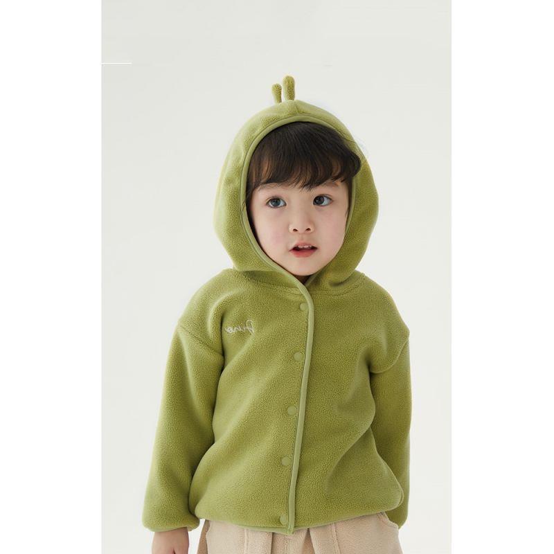 キッズ 冬 アウター 女の子 男の子 秋 柔らかい フリース 小さめ 子供 スウェット ポリエステル フード付き おしゃれ シングルブレスト 厚手 暖かい 緑 白 シンプル ゆったり