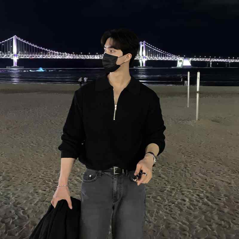 襟付き セーター メンズ ハーフジップ 秋冬 ニット 長袖 プルオーバー 韓国 ゆったり 重ね着用 トップス カジュアル おしゃれ 普段使い 白 黒 グレー