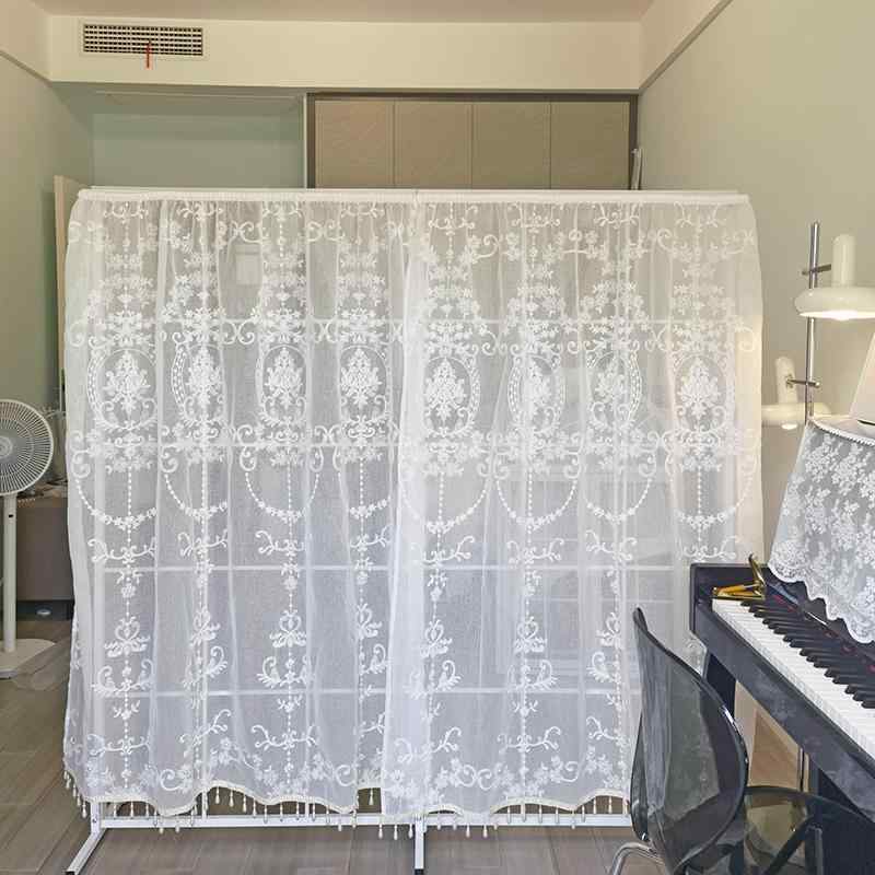部屋 仕切り カーテン 寝室 リビング 白 ガーゼ 刺繍 パーティション 装飾 ドア 遮断 ポリエステル 防塵 シンプル 面ファスナー 薄手 ペンダント
