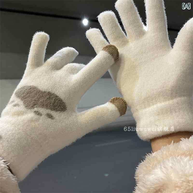 手袋 レディース 暖かい 冬 厚手 かわいい 防風 サイクリング 通学 普段使い ギフト 男女兼用 カップル ウール ハート 白 ネイビー ピンク 韓国