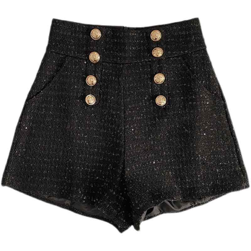 ショートパンツ 冬 レディース ツイード ハイウエスト 黒 ワイドレッグ 女性 韓国 スリム 普段使い カジュアル 大人 おしゃれ アプリコット 黒