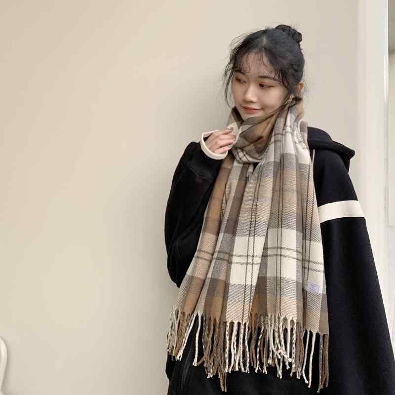 マフラー レディース 韓国 秋冬 ウール カジュアル 防風 防寒グッズ ストール チェック柄 フリンジ 長方形 暖かい おしゃれ 通勤 通学 お出かけ プレゼント クリスマス 誕生日