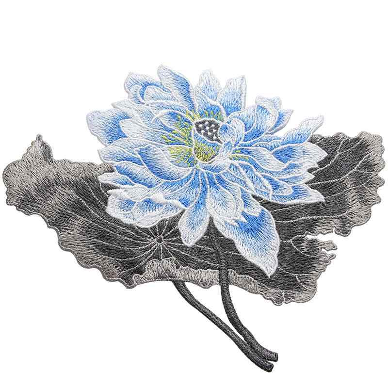ワッペン 刺繍 花 葉 蓮 縫い付け ハンドメイド 装飾 リメイク 補修 衣類 バッグ エスニック チャイナ風 大人 おしゃれ エレガント