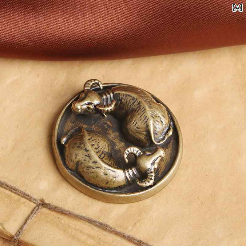 真鍮 置物 アンティーク調 工芸品 彫刻 卓上 家庭用 コレクション インテリア オブジェ オーナメント 回転 装飾 飾り 干支 牛 丸型 銅 ブロンズ44g