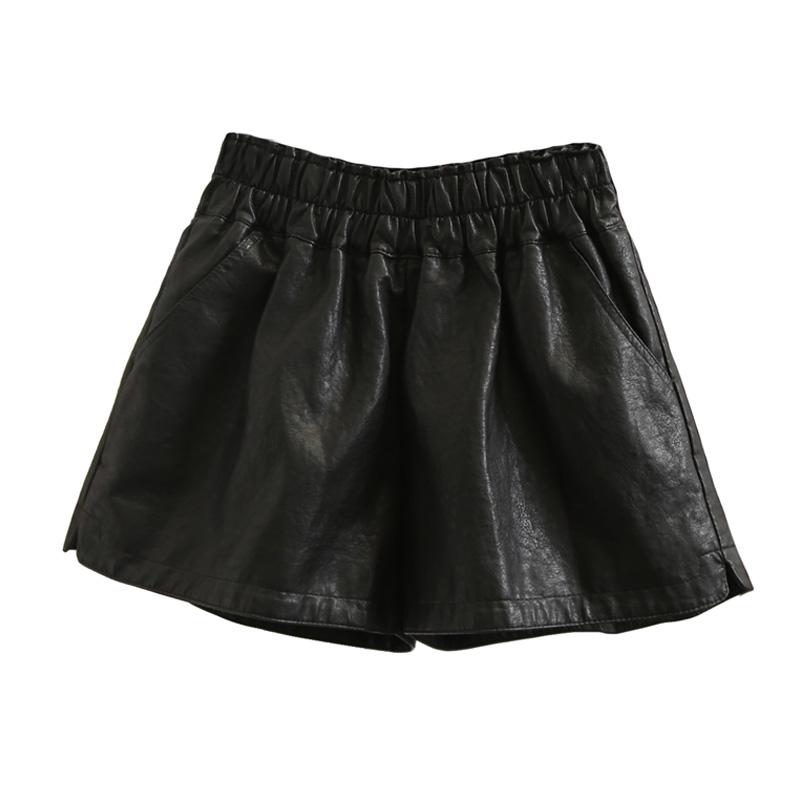 通勤：韓国版女性のパンツタイプ：ワイドレッグパンツ服の詳細: ポケットレディースパンツウエスト高さ：ハイウエストパンツ丈：ショートパンツ素材構成: PU