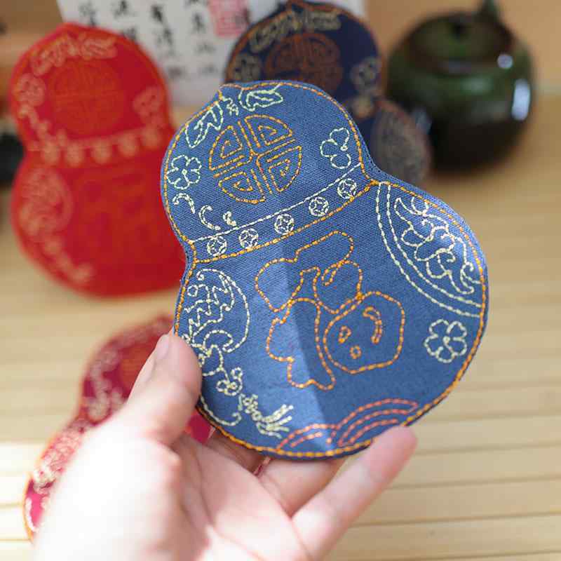 コースター 布 綿 麻 ティーマット レトロ チャイナ風 耐熱 ダイニング リビング キッチン 家庭用 刺繍 ひょうたん型 赤 青 福字 おしゃれ