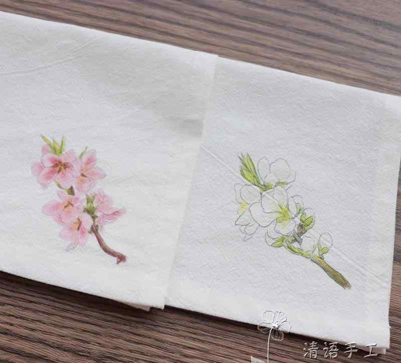 ハンカチ レディース 大人 正方形 上品 チャイナ風 レトロ 綿 柔らかい スクエア 小さめ シンプル おしゃれ ピンク 白 桃の花柄
