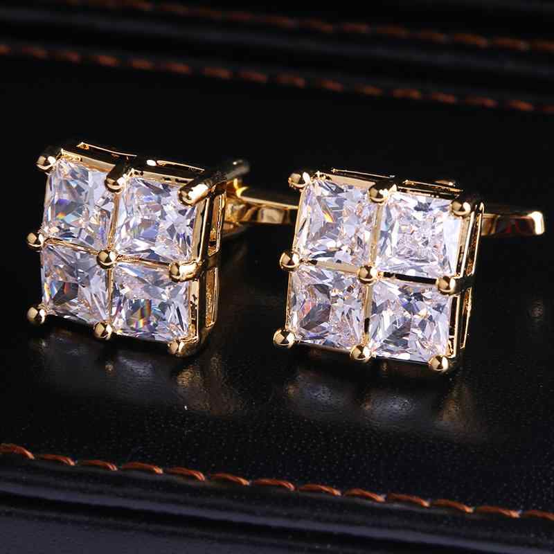 カフスボタン おしゃれ メンズ ゴールド 四角形 キラキラ ストーン 銅 フレンチ シャツ 袖口 アクセサリー ビジネス フォーマル 結婚式