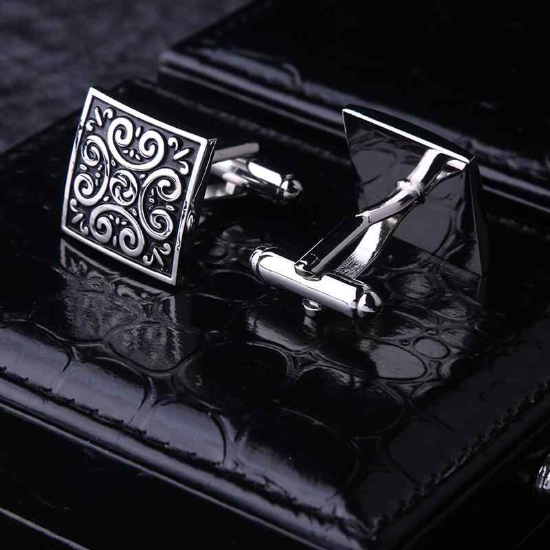 カフスボタン おしゃれ メンズ フレンチ シャツ 袖口 アクセサリー フォーマル ビジネス 成人式 黒 四角形 レトロ 銅 シンプル 上品