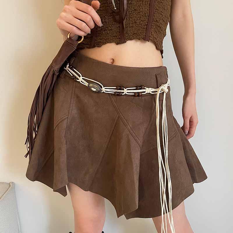 ベルト レディース おしゃれ 編み込み エスニック 韓国 スカート ウエスト ボヘミアン レトロ 細め シングルループ 白 黒 茶色 普段使い
