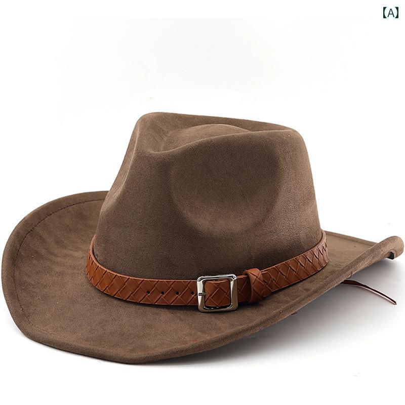 カウボーイハット 帽子 シンプル ベルト おしゃれ 男女兼用 大人 ウール スエード フェルト レトロ つば広 春秋 日焼け防止 テンガロン ウエスタン 旅行 リゾート 黒 ピンク ベージュ