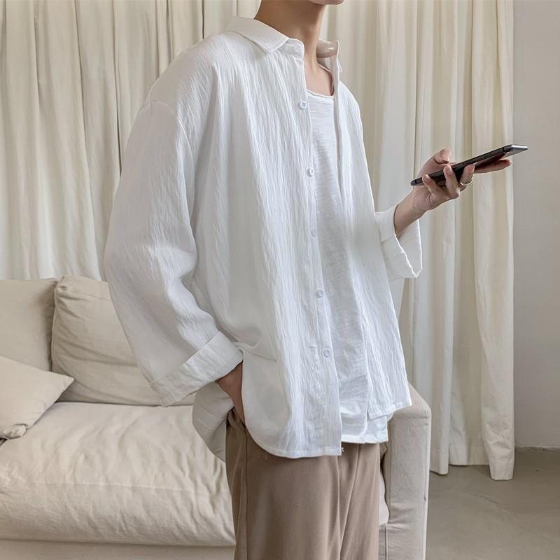 ・フィット: ルーズ・スタイル: カジュアル.・対象: ・シーン: カジュアル・生地機能: 形状記憶・厚さ: 薄手・袖丈: 七分袖・ネックライン: レギュラーカラー・柄: 無地・サイズ展開: S.M.L.XL.2XL.3XL.4XL.5XL...