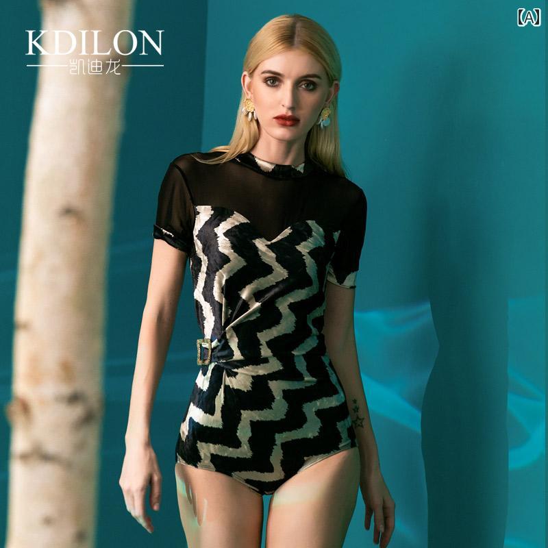 ・サイズ展開: M L XL XXL・対象: 女性・カラー展開: 黒白ストライプ・タイプ: カジュアル水着・袖丈: 半袖・胸パッド: 付き・ワイヤー: なし