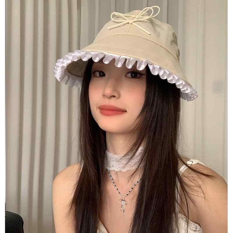 バケハ レディース 帽子 女性 日よけ つば広 旅行 レジャー 春夏 黒 ベージュ 調節可能 フリル かわいい シンプル キャップ ガーリー