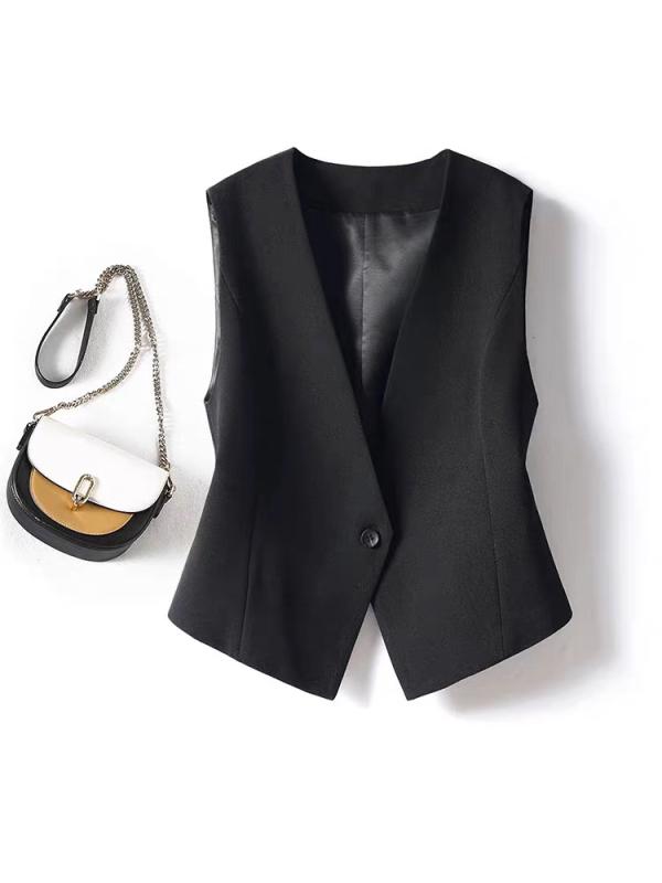 スタイル: オフィス 素材: ポリエステル ネックライン: Vネック 着丈: ショート 留め具: ワンボタン 柄: 無地 サイズ: 3XL.2XL.S.M.L.XL カラー: ブラック.グレー