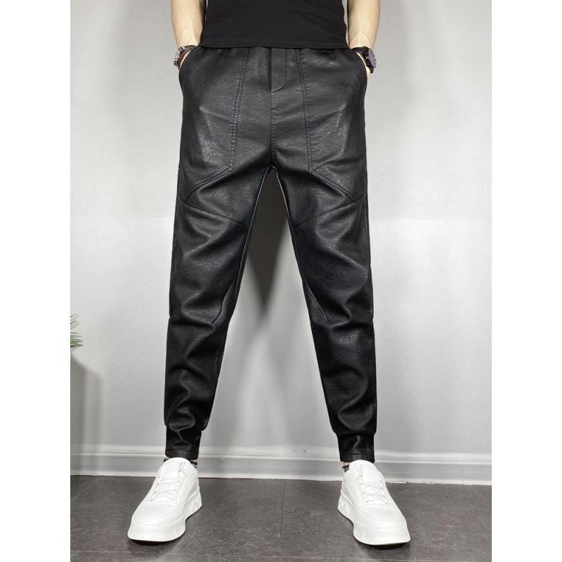 シルエット: テーパード パンツ丈: ロング サイズ: S.M.L.XL.2XL.3XL.4XL 素材: PU 着用シーン: カジュアル 柄: 無地 カラー: ブラック.ブラック（裏起毛）