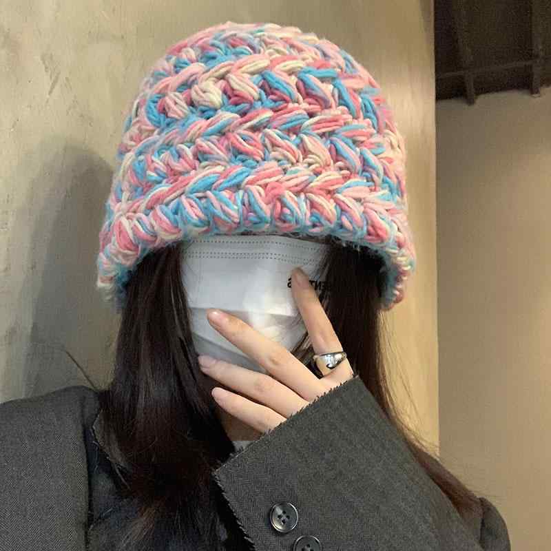 素材: アクリル サイズ: M（56-58cm） スタイル: かわいい 対象: 女性 カラー: レインボー 帽子の形: ラウンドトップ タイプ: ニット帽 つば: なし