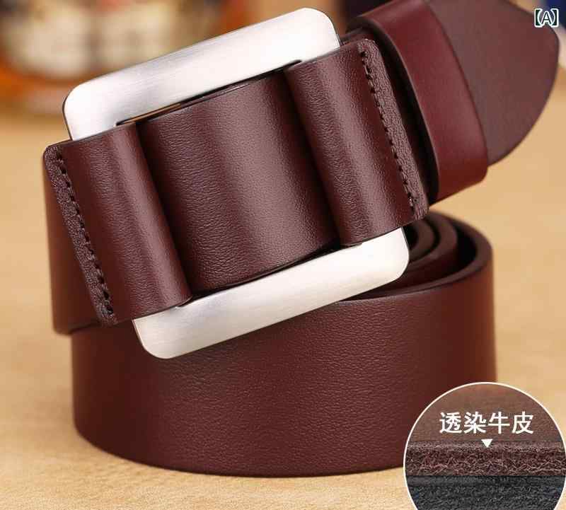 ・カテゴリ: ベルト・スタイル: カジュアル・主な素材: フルグレインレザー（牛革）・対象性別: 男性・対象年齢層: 少年..中年・ベルトデザイン: 光沢仕上げ.太いステッチ装飾.マット加工・バックル素材: 合金・バックルタイプ: ダブルリ...