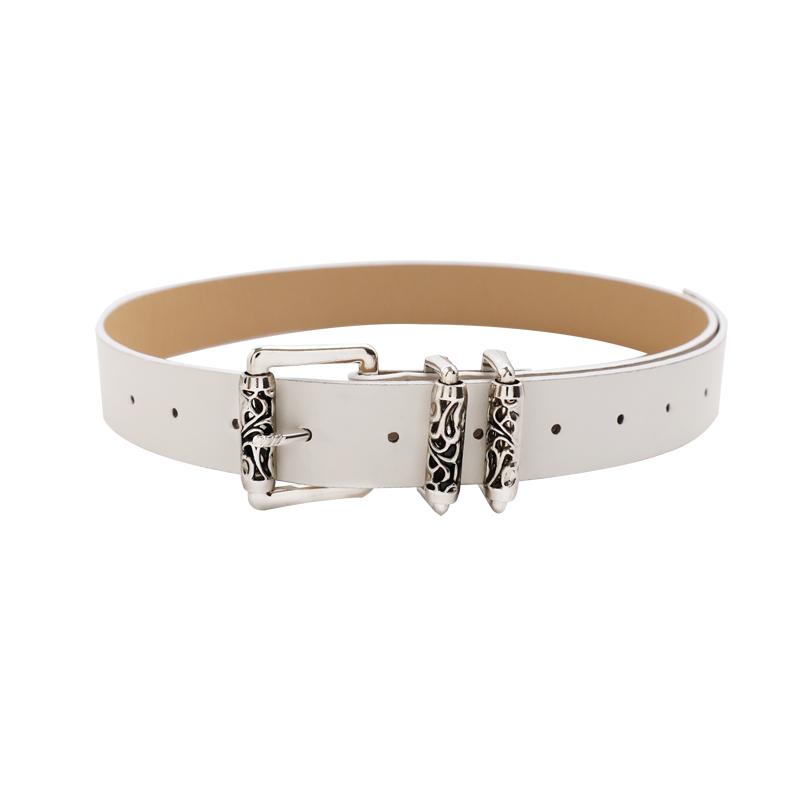 主材質: PU（人造革） スタイル: カジュアル（デニム風） 性別: 女性用 デザイン: ベルトタイプ ベルト装飾: 彫刻入り カラー: ブラック.ホワイト バックル素材: 合金 バックルタイプ: ピンバックル 長さ: シングルループ