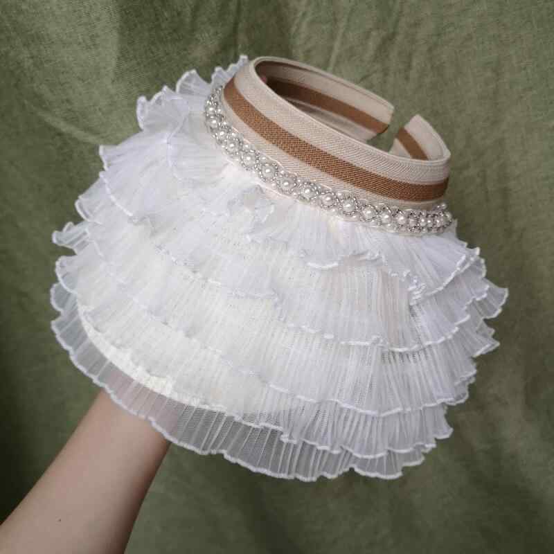 サンバイザー レディース 春夏 秋 旅行 小さめ 日焼け防止 カジュアル レース パール 調整可能 白 おでかけ アウトドア シンプル おしゃれ 普段使い