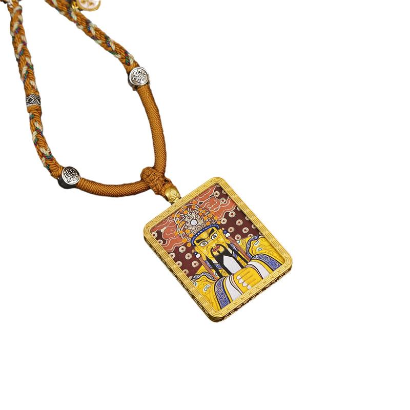 真鍮 チャーム お守り ペンダント エスニック チベット 五爺の象 ゴールド プレート カード ユニセックス アクセサリー 個性的 ギフト 黄 赤 青