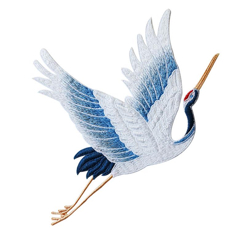 ワッペン 縫い付けタイプ 鶴 布 チャイナ風 刺繍 小さめ 大きめ 装飾 ハンドメイド シンプル おしゃれ リメイク ワンポイント レトロ