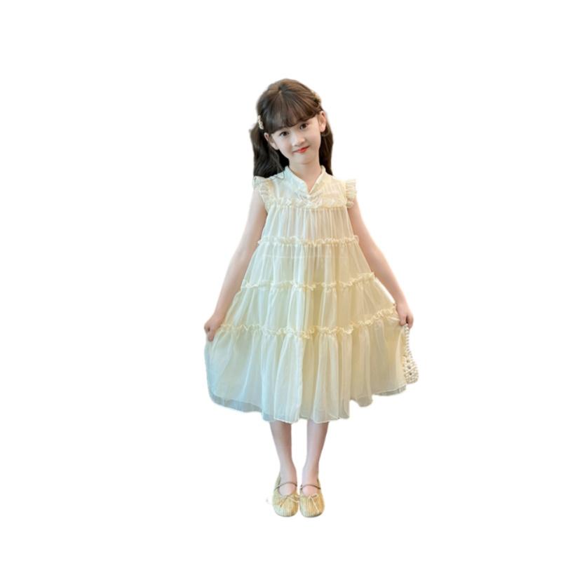 ワンピース キッズ 発表会 子供 女の子 ドレス 夏 スカート プリンセス 大きめ かわいい アイボリー 中国風 柔らか 通気性 ふわふわ