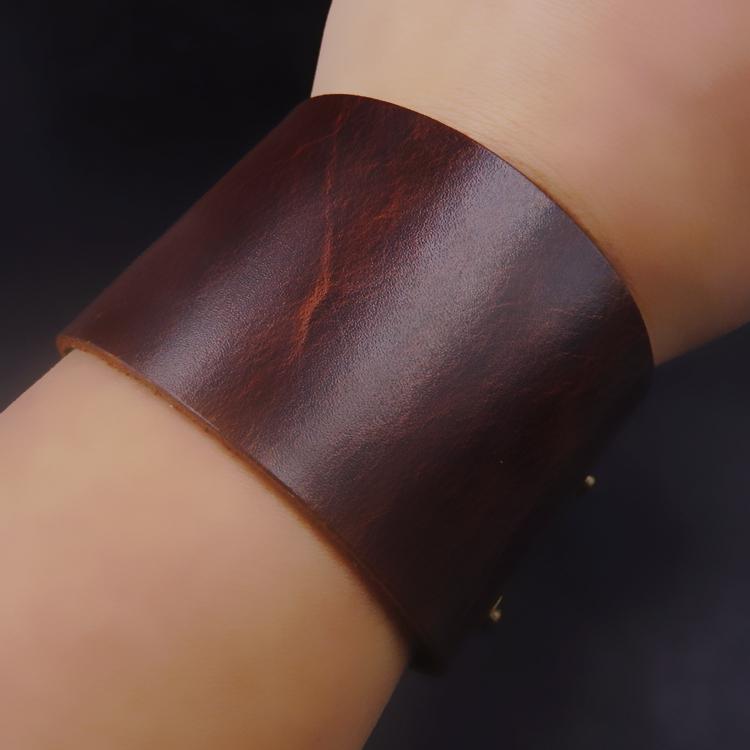 ブレスレット メンズ レザー 幅広 シンプル 軽量 ヴィンテージ風 牛革 手首 アクセサリー スナップボタン ユニセックス おしゃれ 茶 小さいサイズ