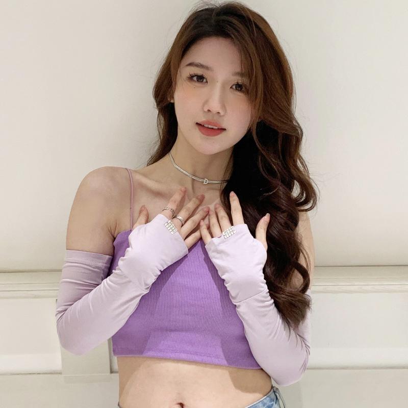 アームカバー 日焼け対策 夏 レディース 指なし 手袋 ロング 薄手 ひんやり 涼しい 運転 サイクリング スポーツ ナイロン フリーサイズ シンプル 無地 紫 青 黒