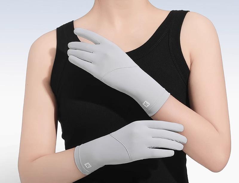 手袋 スマホ対応 夏 レディース 日焼け対策 ひんやり 涼しい 長め フィンガーグローブ 薄手 通気性 ナイロン フリーサイズ 滑り止め 運転 アウトドア スポーツ グレー 黒 白