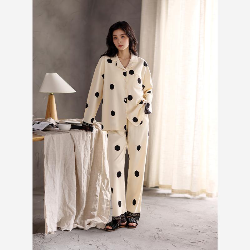 パジャマ レディース 春秋 コットン 長袖 胸パッド プリント ルームウェア 綿 ゆったり 上下セット ズボン ウエストゴム 前開き ストライプ ボタン 大きいサイズ 柔らか 吸湿性 通気性