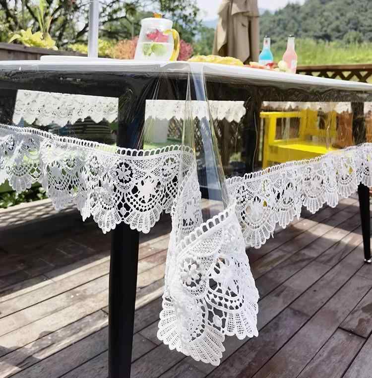 テーブルクロス おしゃれ 防水 耐油 防汚 キズ防止 ホコリよけ キッチン ダイニング インテリア 模様替え 軟質 レース スクエア ヨーロピアン 透明 白