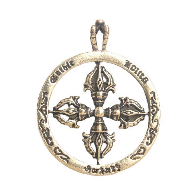 ペンダントトップ アンティーク調 真鍮 工芸品 吊り下げ パーツ チャーム キーホルダー 装飾 アクセサリー 個性的 ゴールド 十字金剛杵
