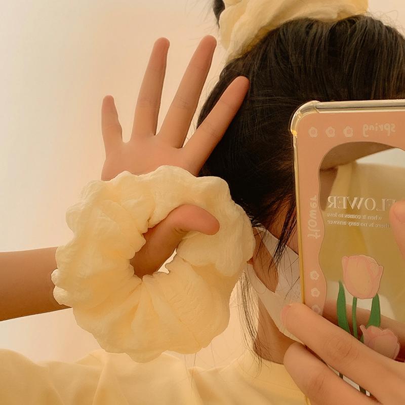 シュシュ 大きめ クリーム ボリューム 韓国 ヘアアクセサリー ポニーテール 綿 麻 シンプル おしゃれ 普段使い カジュアル レディース おでかけ
