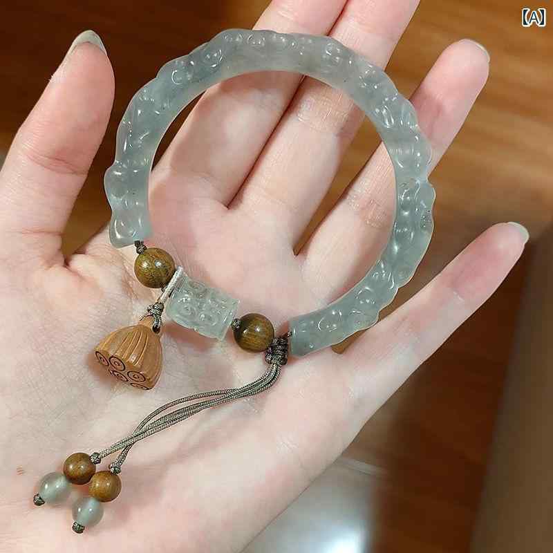 ブレスレット レディース 竹モチーフ チャイナ風 レトロ ピンク 花 タッセル ナチュラル エスニック モダン アクセサリー プレゼント おしゃれ