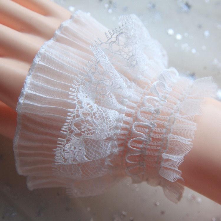 付け袖 レース フリル 手首 袖口 カバー レディース ナイロン ショート フレアスリーブ セーター トレーナー アクセサリー 上品 おしゃれ 黒 白