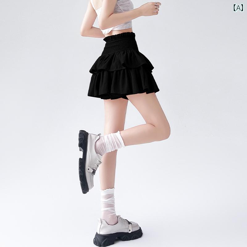 スカート ふんわり レディース 春秋 ハイウエスト スリム Aライン ミニ 韓国 黒 ピンク シンプル おしゃれ 普段使い 裏地付き フリル おでかけ