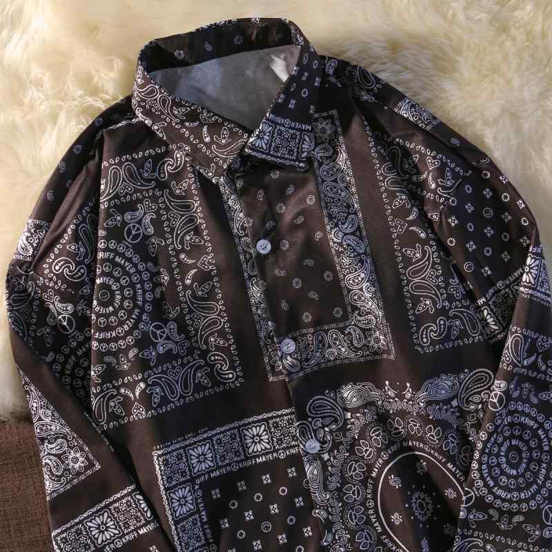 ペイズリー柄 シャツ アメリカン ストリート 秋 レディース ゆったり レトロ 長袖 トップス ポリエステル 大きいサイズ 韓国 黒 プリント カジュアル エスニック 普段使い おしゃれ