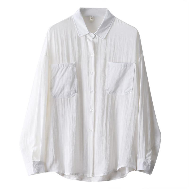 サイズ: S.M.L.XL 柄: 無地 ネックライン: ポロネック 前立て: シングルボタン カラー: ホワイト 袖タイプ: シャツスリーブ 袖丈: 長袖 着丈: レギュラー シルエット: ストレート