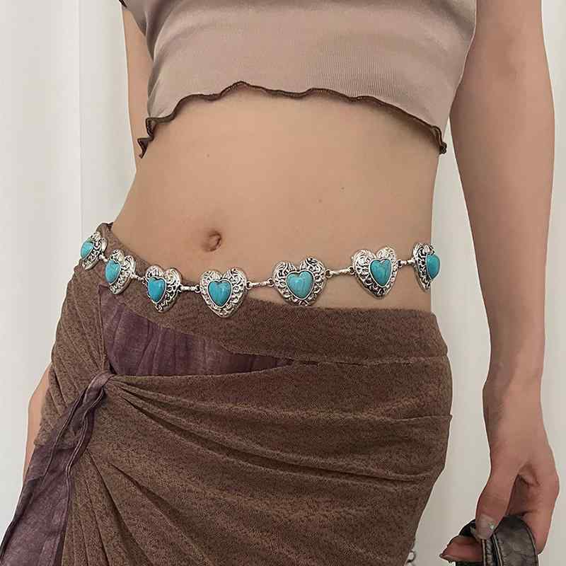 デザイン: インレイ 種類: ウエストチェーン 要素: ハート型 主素材: 金属 バックルタイプ: フック 長さ: シングルループ バックル素材: 合金 カラー: シルバー