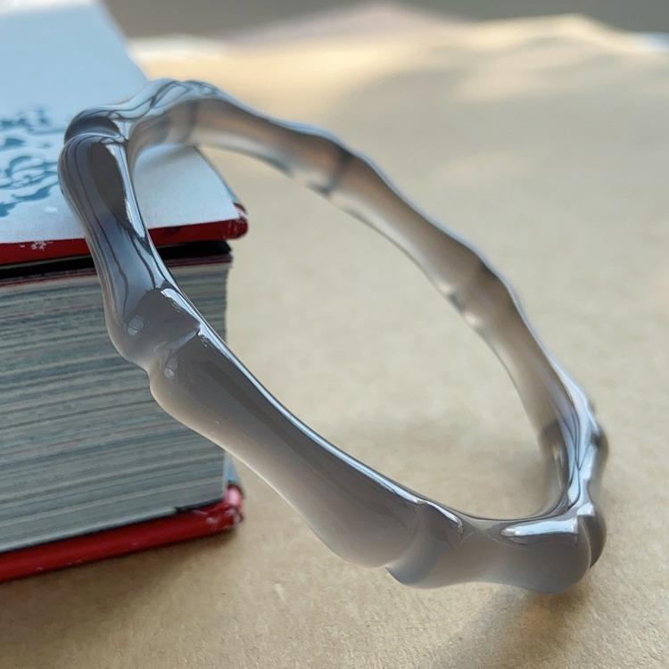 バングル レディース 大人 上品 アクセサリー ブレスレット 太め 瑪瑙 レトロ 竹モチーフ クリア グレー シンプル カジュアル おしゃれ