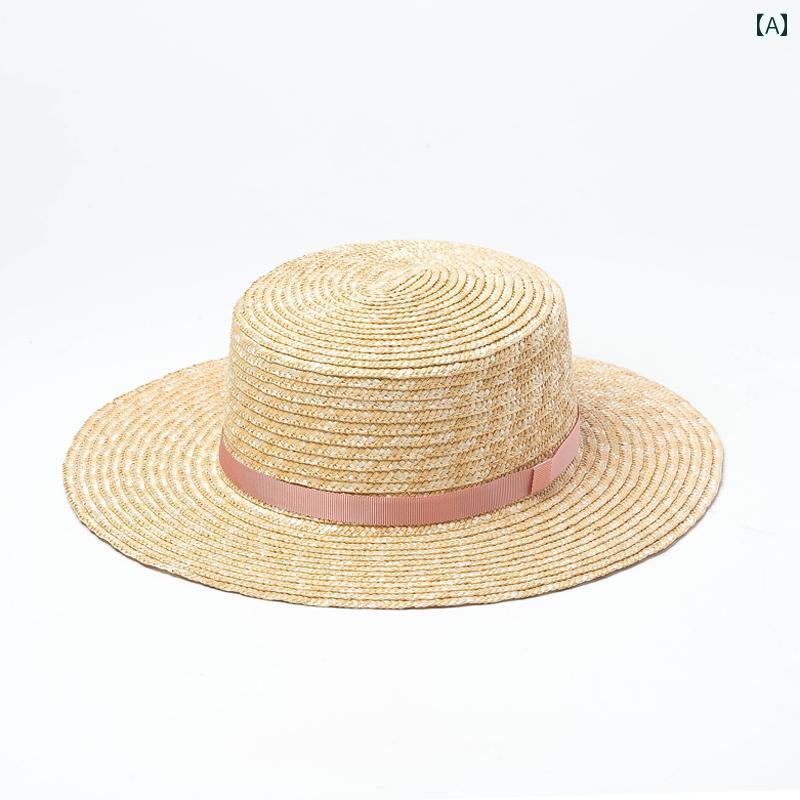 材質: 草編 サイズ: M（56-58cm） カラー: ピンク.イエロー.オリーブグリーン.ブラック.レンガレッド.ワインレッド つばの形状: 平ら 場面: お出かけ 帽子の形: 平ら デザイン: 幅つば広