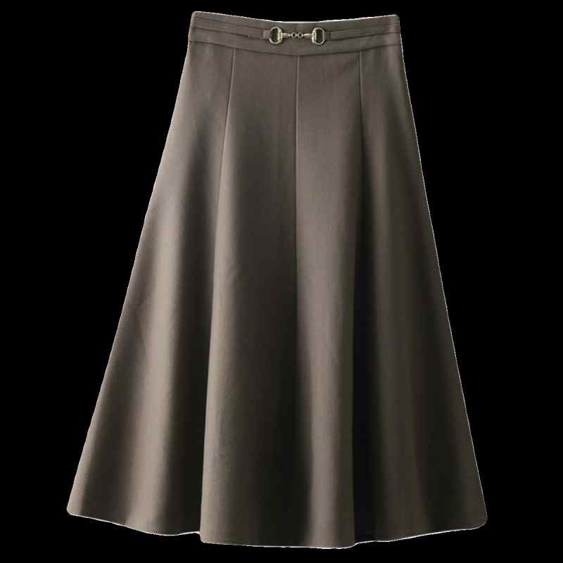 サイズ: S.M.L.XL 柄: 無地 デザイン: 韓国 ウエストタイプ: ハイウエスト カラー: ダークブラウン スカートシルエット: Aライン スカート丈: ミディ丈 シルエット: Aライン