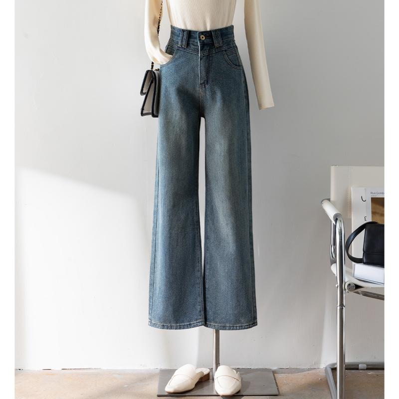 サイズ: XS.S.M.L.XL 素材: デニム ウエストタイプ: ハイウエスト カラー: ブルー（レギュラー）.ブルー（ロング） 開閉タイプ: ボタン パンツ丈: ロング シルエット: ワイドパンツ 色合い: デニムブルー