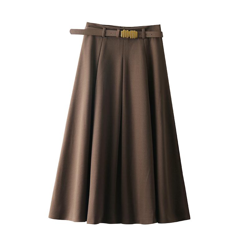 サイズ: S.M.L.XL 柄: 無地 ウエスト: ハイウエスト カラー: コーヒー.ブラック スカートシルエット: Aライン スカート丈: ミディ丈 デザイン: ファスナー付き シルエット: Aライン
