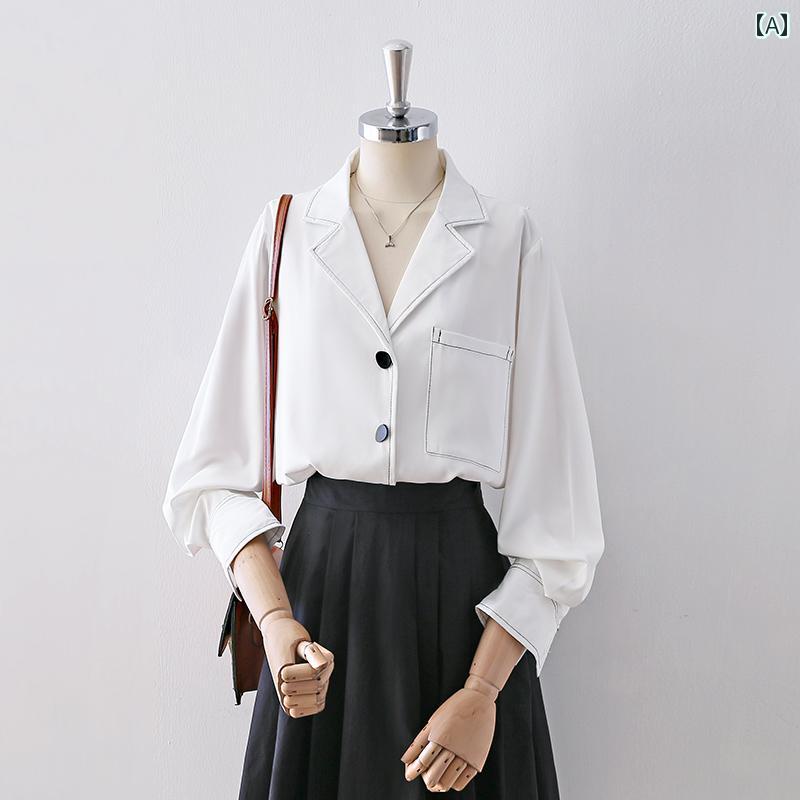 シルエット: ストレート 袖タイプ: レギュラー 袖丈: 長袖 襟型: テーラードカラー 着丈: 標準 柄: 無地 前立て: シングルボタン サイズ: S.M.L.XL カラー: ホワイト