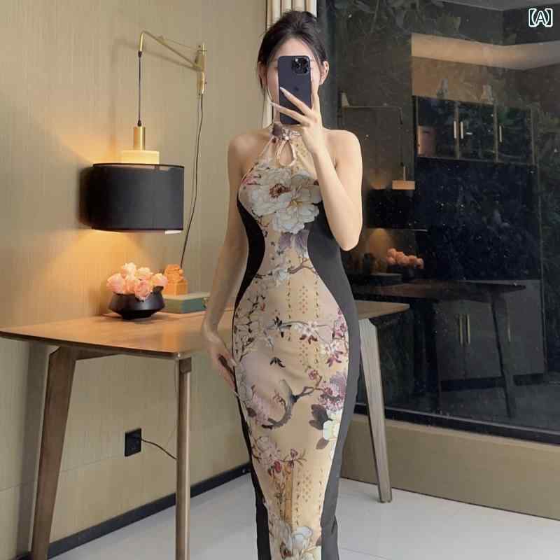 デザイン: プリント 袖タイプ: 標準 シルエット: コクーン スカート形: Tライン 着用形態: 単品 袖丈: ノースリーブ スカート丈: ロング 裏地: ポリエステル 襟型: スタンドカラー 柄: 花柄 前立て: シングルボタン サイズ...