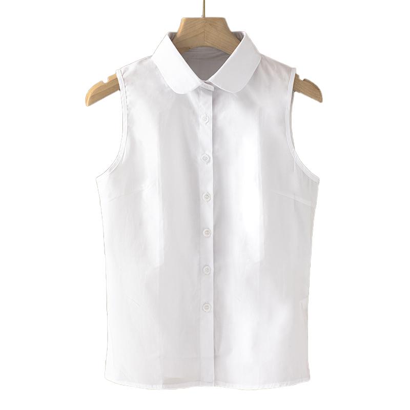 サイズ: S.M.L.XL.2XL.3XL 柄: 無地 テイスト: 通勤 シルエット: スリム 襟型: ポロカラー 前立て: シングルボタン カラー: ホワイト（クルーネック）.ホワイト（シャープカラー） 袖丈: ノースリーブ 袖タイプ: ...