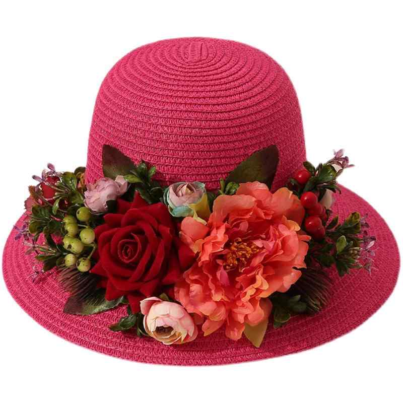 素材: ストロー サイズ: M（56-58cm） デザイン: 刺繍入り カラー: カーキ.ネイビー.アイボリー.ベージュ.ローズピンク つば形状: フラットブリム 帽子トップ: ラウンドトップ タイプ: バケットハット つばサイズ: ワイドブリム